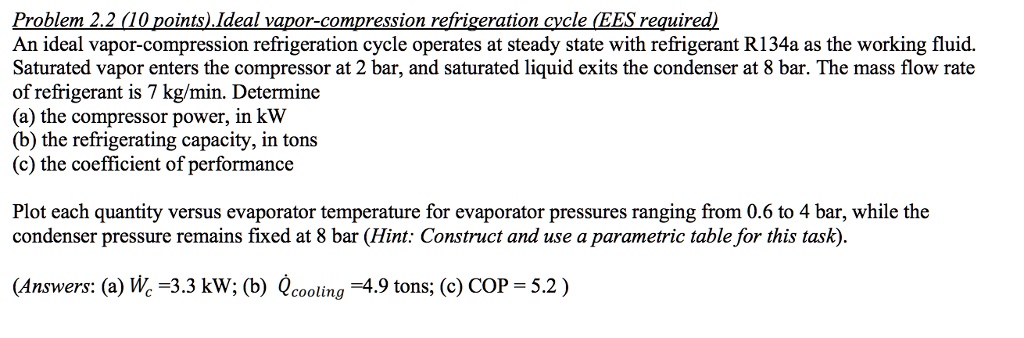 SOLVED: Problem 2.2 (10 points): Ideal vapor-compression refrigeration cycle (EES required) An ...