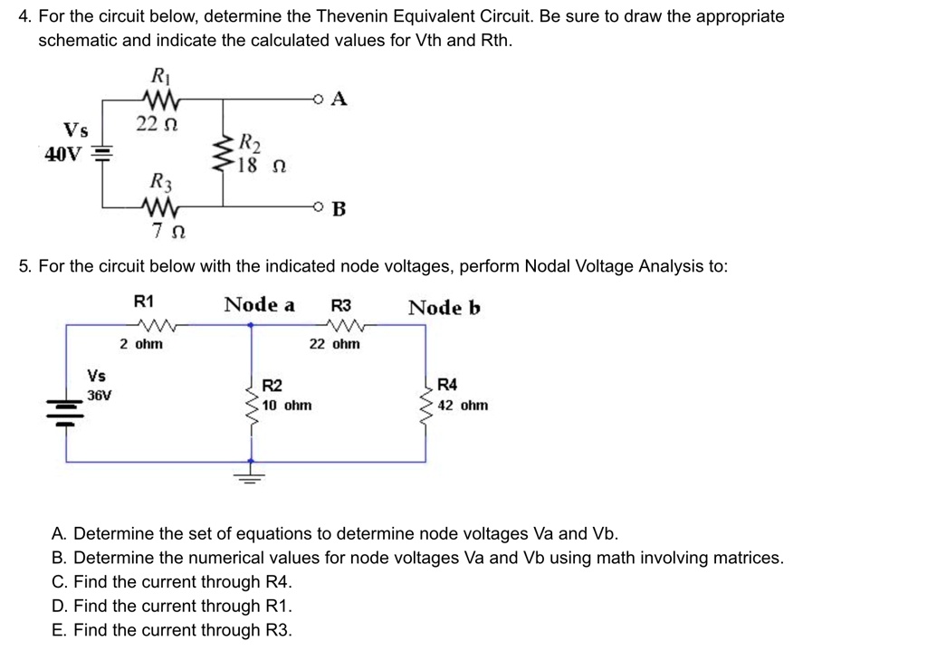 4. For the circuit below, determine the Thevenin Equivalent Circuit. Be sure to draw the ...