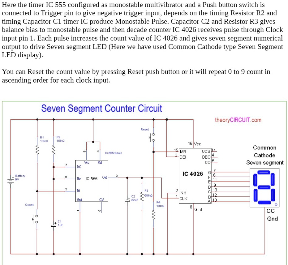 SOLVED: Here, the timer IC 555 is configured as a monostable ...