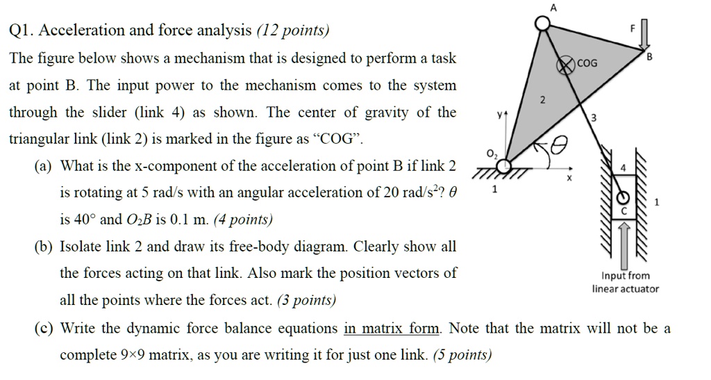 SOLVED: Q1. Acceleration and force analysis (12 points) The figure ...