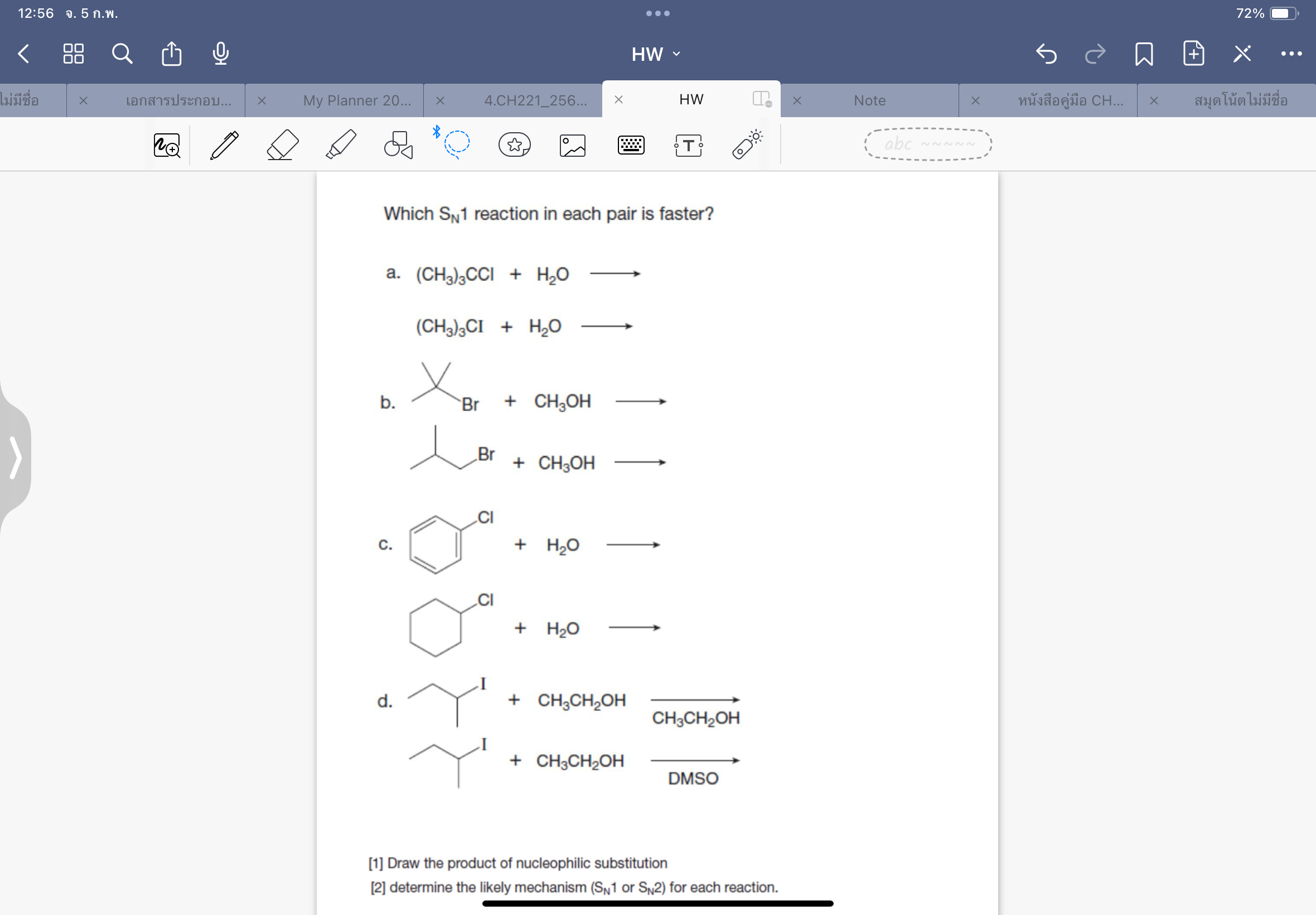 SOLVED: Which SN 1 reaction in each pair is faster? a. (CH3)3CCl+H2O ...