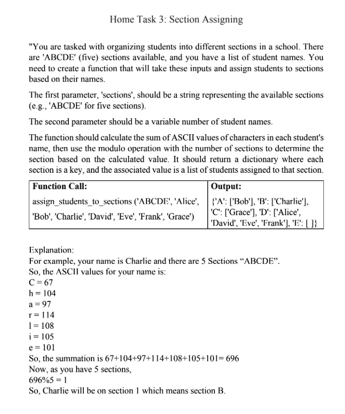 SOLVED: Texts: Solve in Python Home Task 3: Section Assigning SOLVED: Texts: Solve in Python Home Task 3: Section Assigning