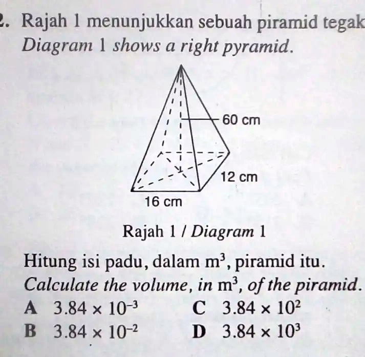 SOLVED: Rajah 1 menunjukkan sebuah piramid tegak. Diagram 1 shows a ...