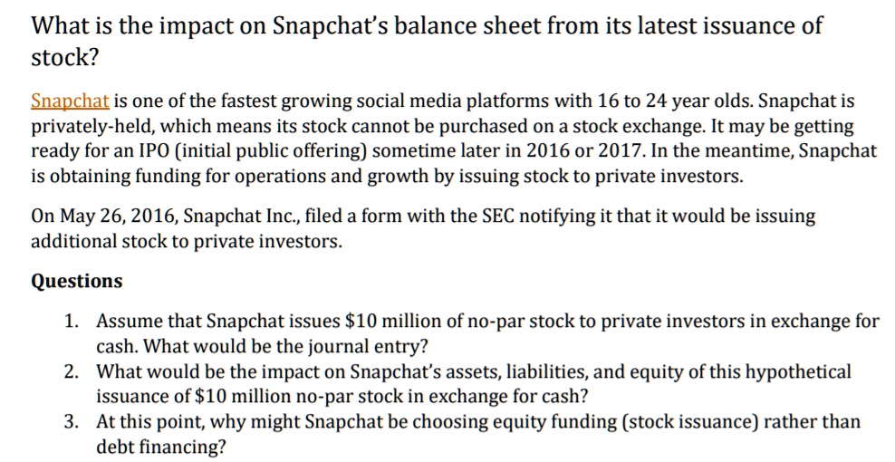 Solved What Is The Impact On Snapchats Balance Sheet From Its Latest