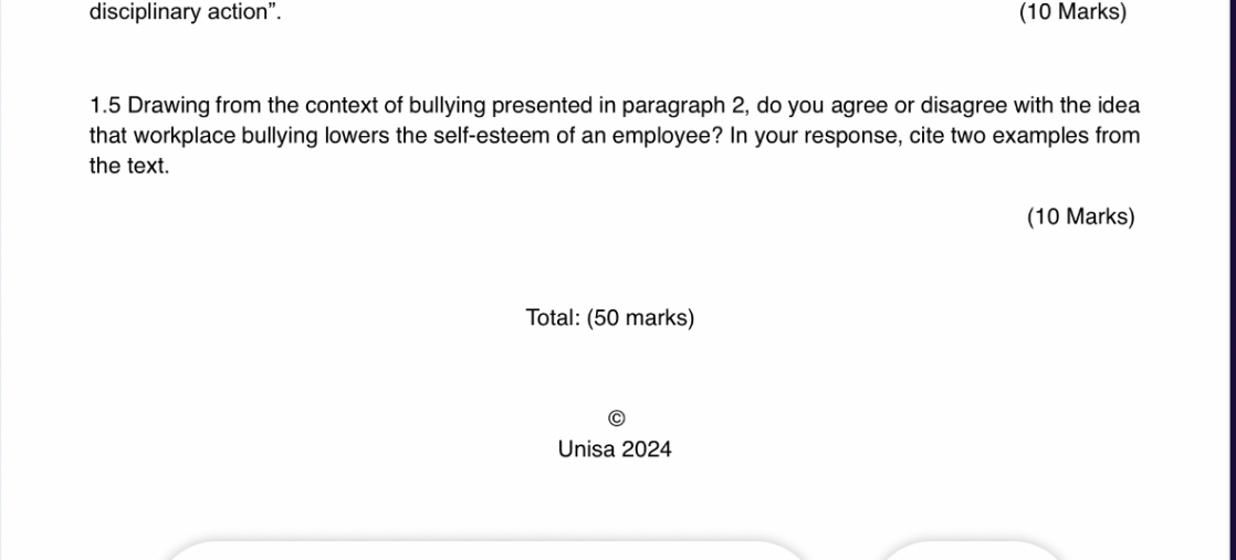 disciplinary action". (10 Marks) 1.5 Drawing from the context of ...