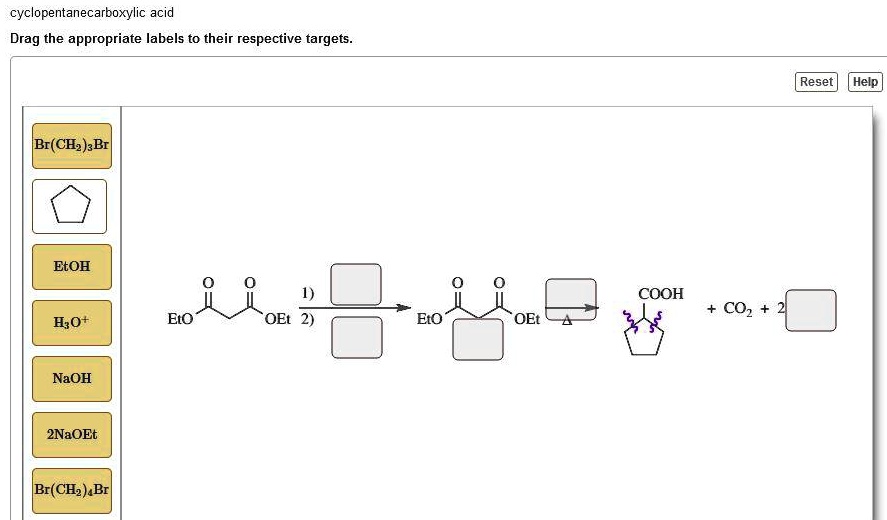 Cyclopentanecarboxylic acid Drag the appropriate labels to their respective targets. Reset Help ...