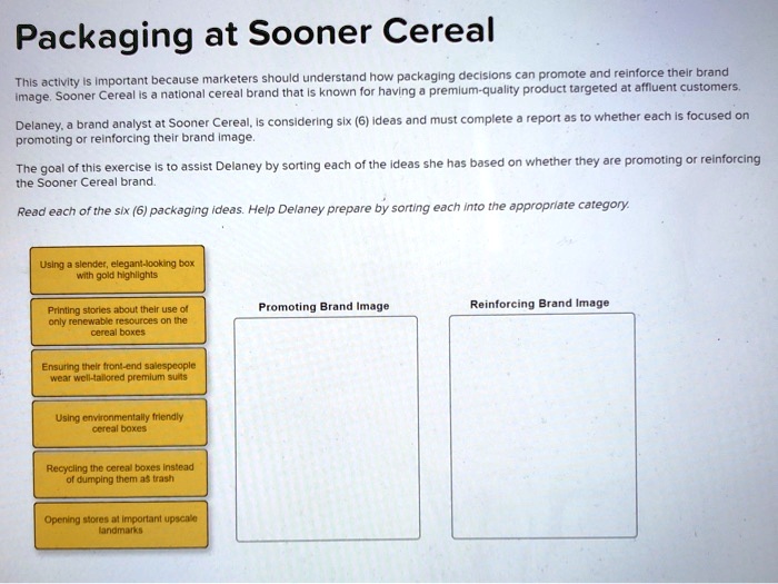 Packaging at Sooner Cereal This activity is important...