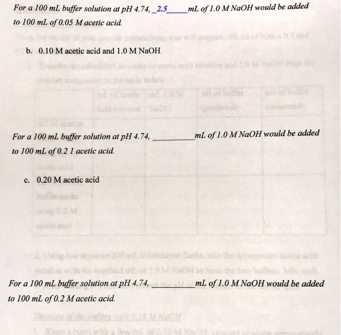 SOLVED: For a 100 mL buffer solution at pH 4.74, 25 to 100 mL of 0.05 M ... SOLVED: For a 100 mL buffer solution at pH 4.74, 25 to 100 mL of 0.05 M ...
