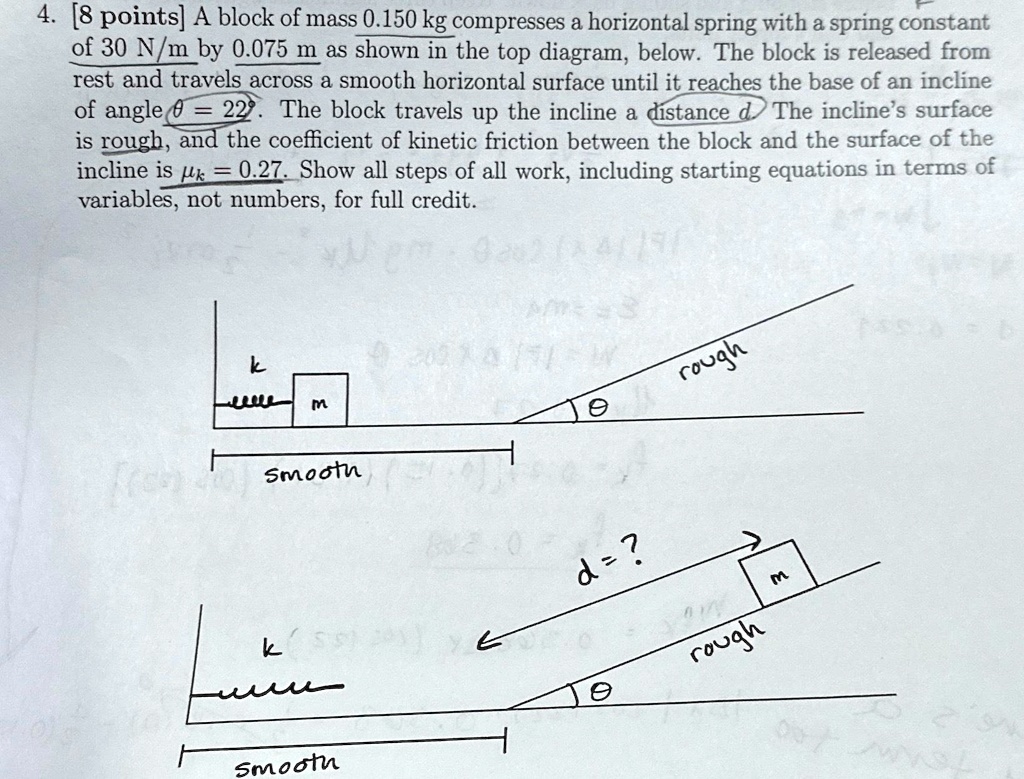 SOLVED: A block of mass 0.150 kg compresses a horizontal spring with a spring constant of 30 N/m ...