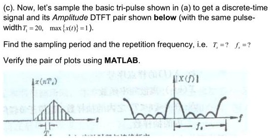 (c). Now, let's sample the basic tri-pulse shown in (a) to get a discrete-time signal and its ...