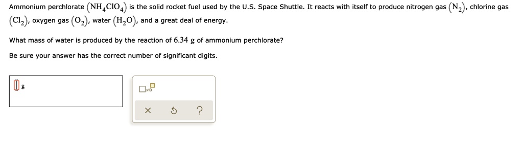 Ammonium perchlorate (NH4ClO4) is the solid rocket fuel used by the U.S ...