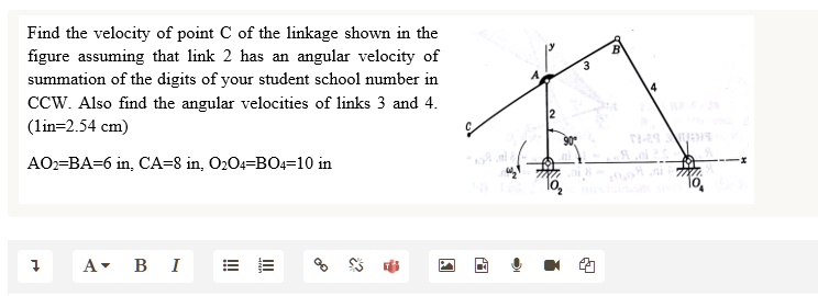 Find the velocity of point C of the linkage shown in the figure assuming that link 2 has an ...