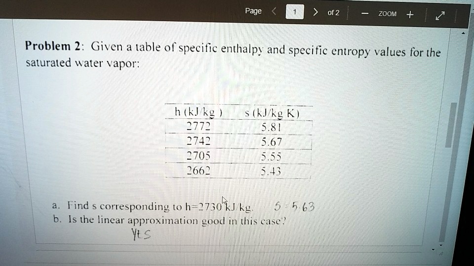 SOLVED: Page 1 of 2 Problem 2: Given a table of specific enthalpy and ...