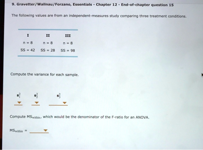The following values are from an independent-measures study comparing ...