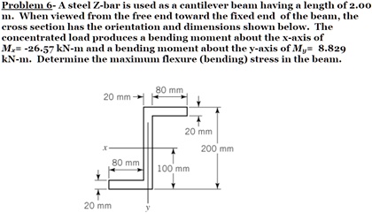 Problem 6- A steel Z-bar is used as a cantilever beam having a length of 2.00 m. When viewed ...