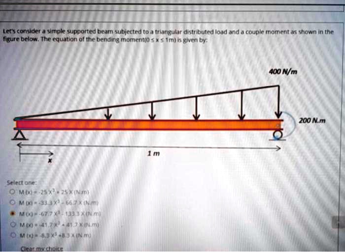 SOLVED: Let's consider a simply supported beam subjected to a triangular distributed load and a ...