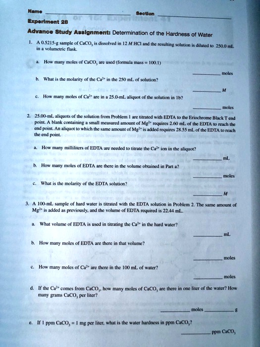 Name Experiment 28 Section Advance Study Assignment: Determination of ...