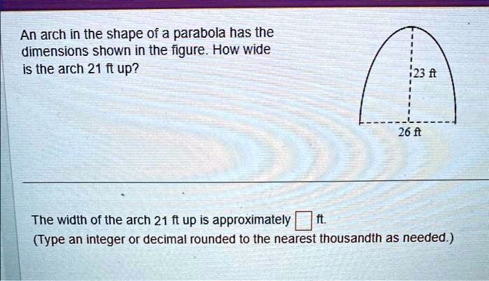 SOLVED: An arch in the shape of a parabola has the dimensions shown in ...