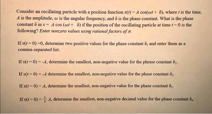 Solved Consider An Oscillating Particle With A Position Function Xt A Coswt 8 Where T