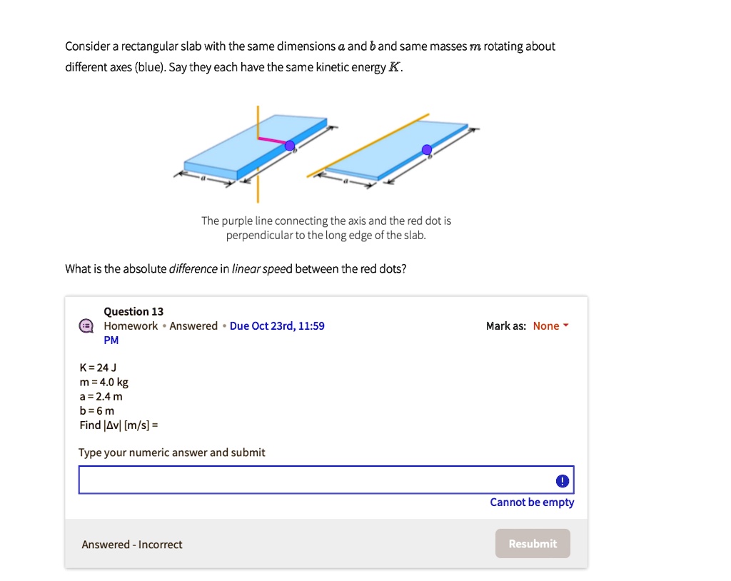 Consider a rectangular slab with the same dimensions a and b and same masses m rotating about ...