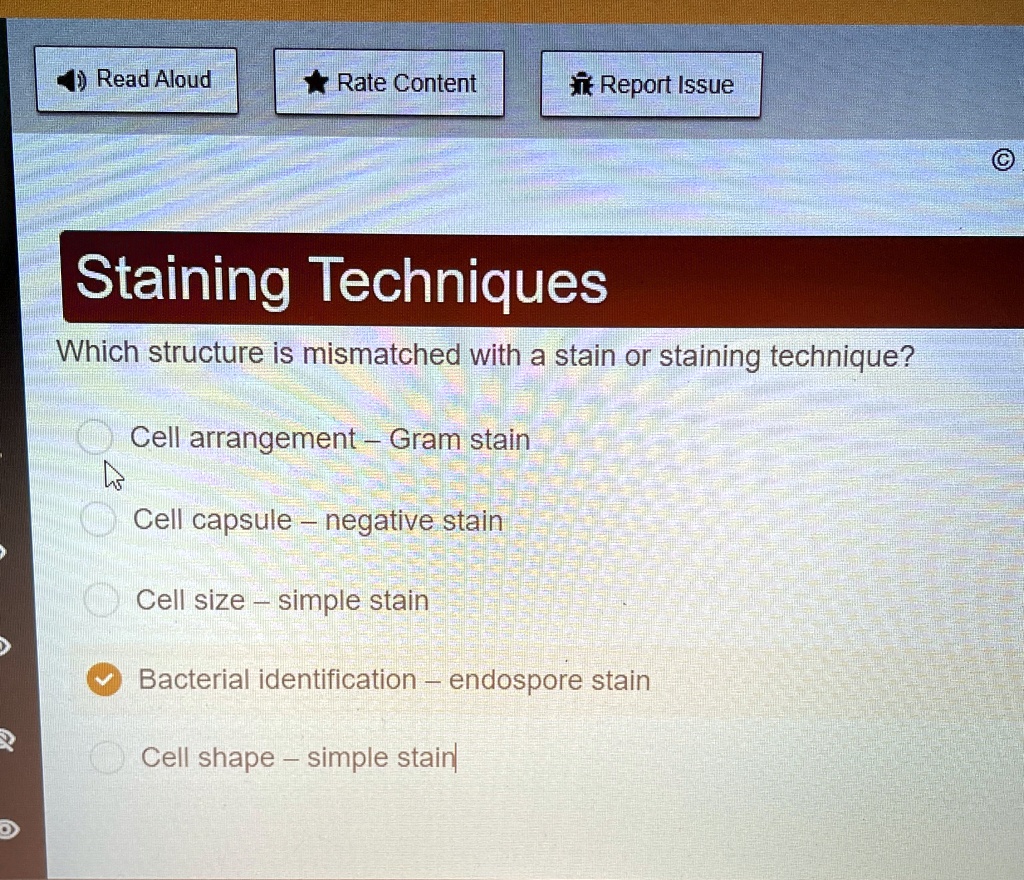 Staining Techniques Which structure is mismatched with a stain or ...