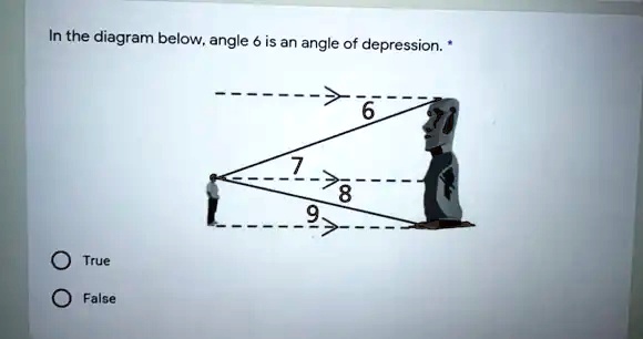 SOLVED: In the diagram below, angle is an angle of depression: 8 True False