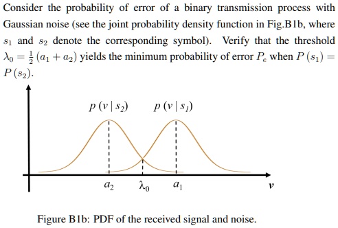 consider the probability of error of a binary transmission process with gaussian noise see the ...