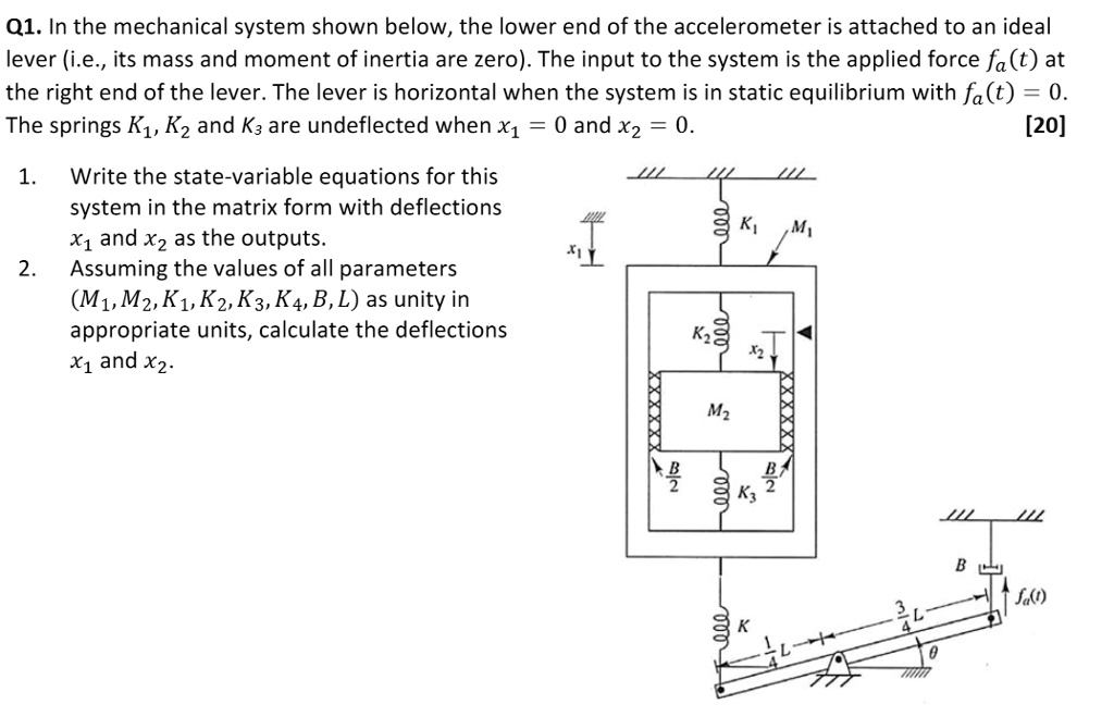 Q1. In the mechanical system shown below, the lower end of the accelerometer is attached to an ...