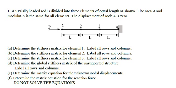 SOLVED: l. An axially loaded rod is divided into three elements of ...