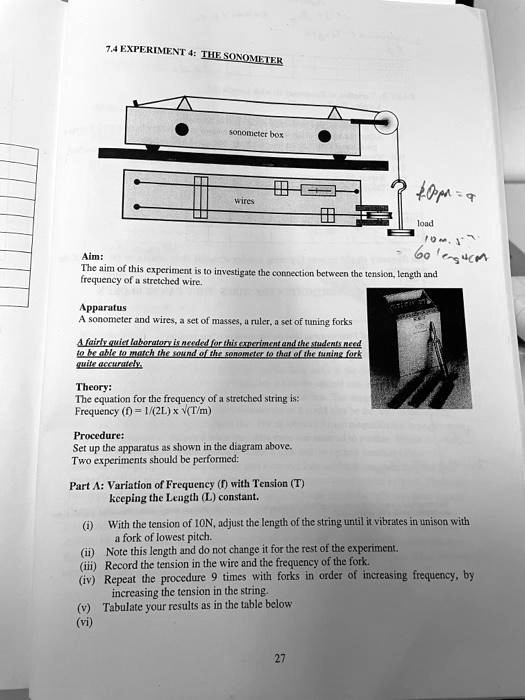 7.4 EXPERIMENT 4: THE SONOMETER sonometer box wires Aim: load 10m. 60 lensucm The aim of this ...