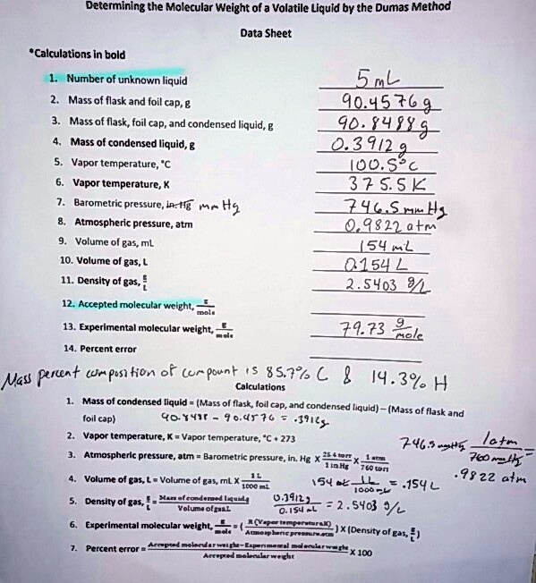 SOLVED: Determining the Molecular Weight of a Volatile Liquid by the ...