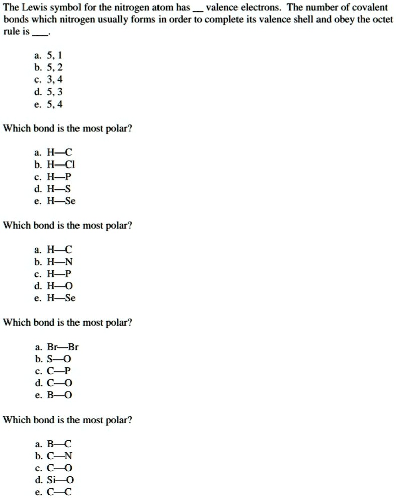 the lewis symbol for the nitrogen atom has valence electrons the number ...