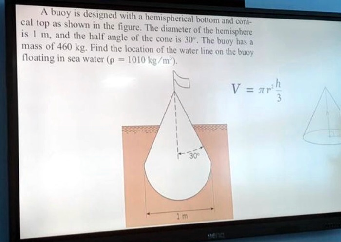 SOLVED: A buoy is designed with a hemispherical bottom and conical top ...