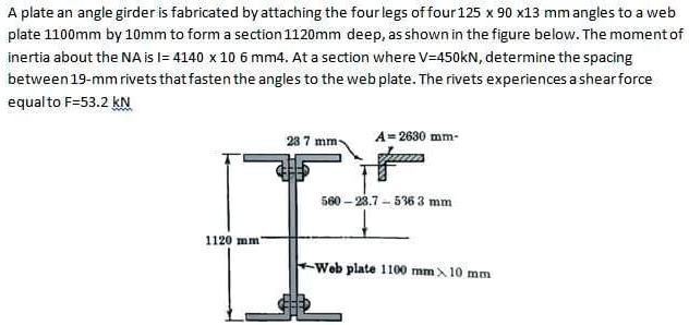 A plate an angle girder is fabricated by attaching the four legs of ...
