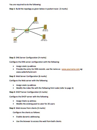 You are required to do the following: Step 1: Build the topology as given below in Packet Tracer ...