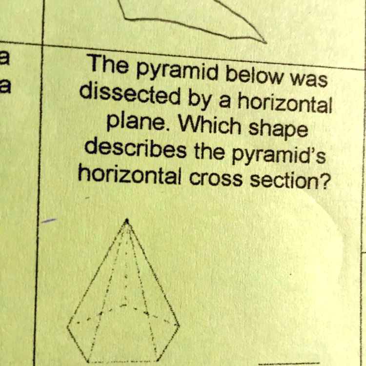 SOLVED: 'the pyramid below was dissected by a horizontal plane which ...