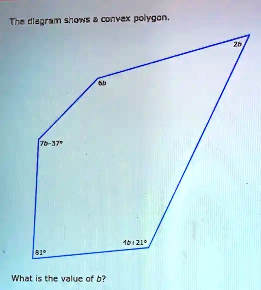 SOLVED: The diagram shows a convex polygon. 7b - 378 40 + 210 810 What is the value of b?