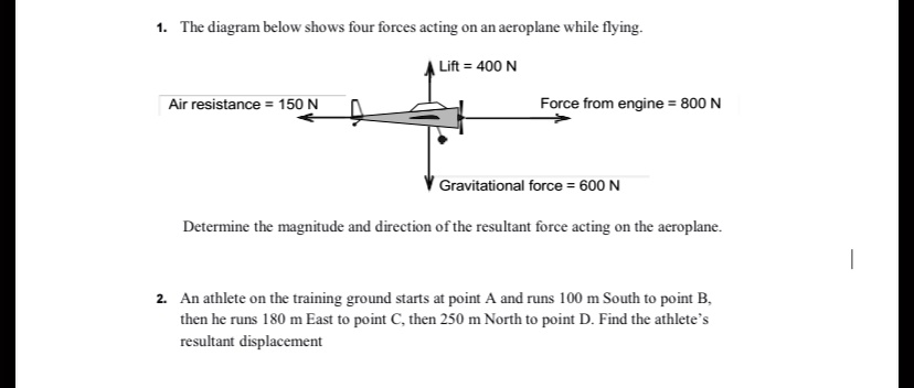 1. The diagram below shows four forces acting on an aeroplane while ...