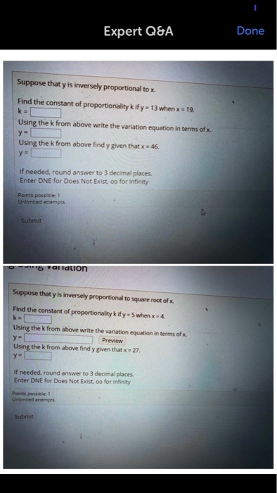 Solved Suppose That Y Is Inversely Proportional To X Find The Constant Of Proportionality K If