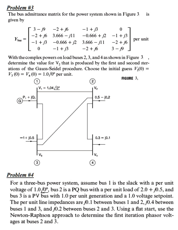 Problem #1: The bus admittance matrix for the power system shown in Figure 3 is given by: 3 - j9 ...