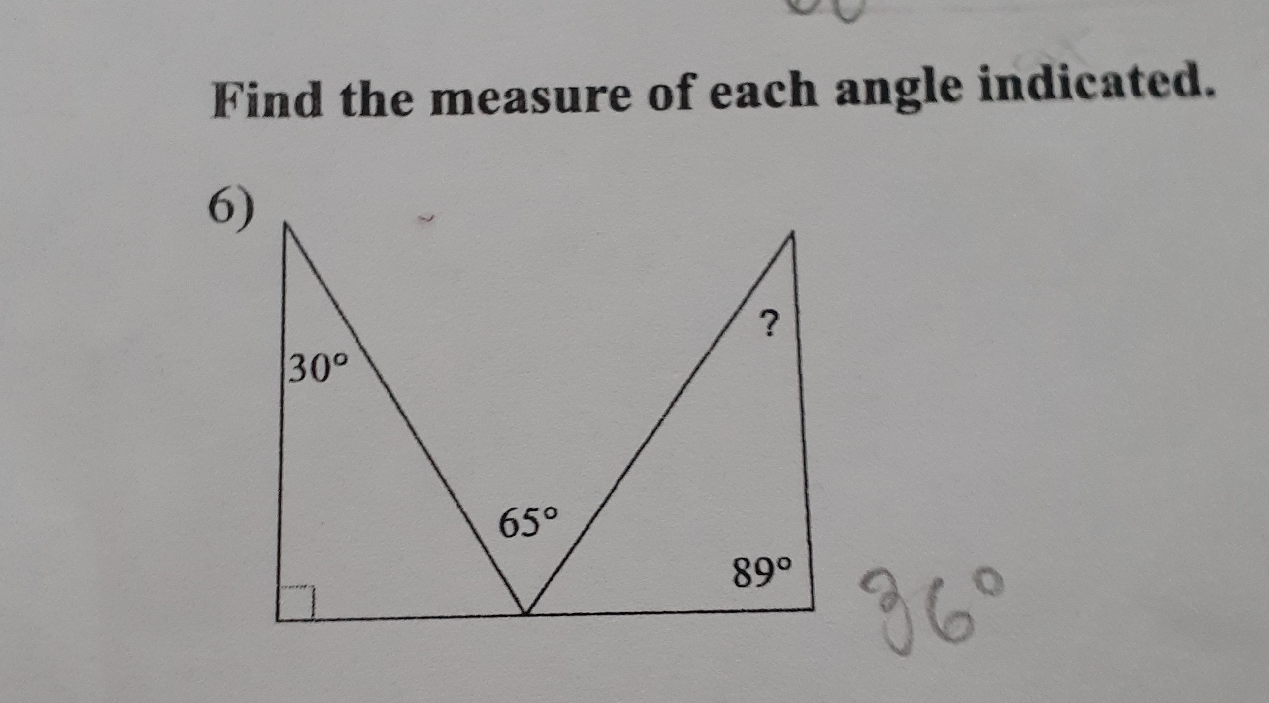 SOLVED: Find the measure of each angle indicated. 6)