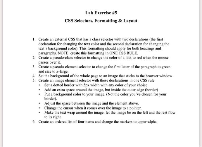 Solved Lab Exercise5 Css Selectorsformatting Layout 1create An External Css That Has A Class