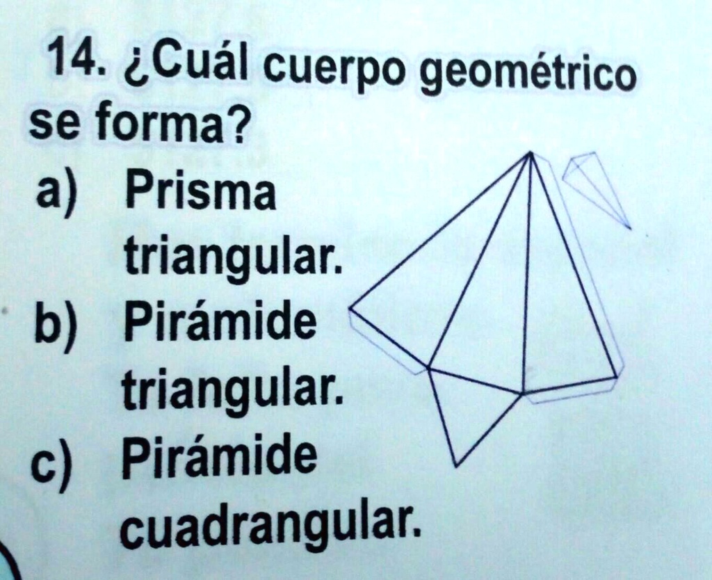 SOLVED: 14. ¿Cuál cuerpo geométrico se forma? a) Prisma triangular b ...
