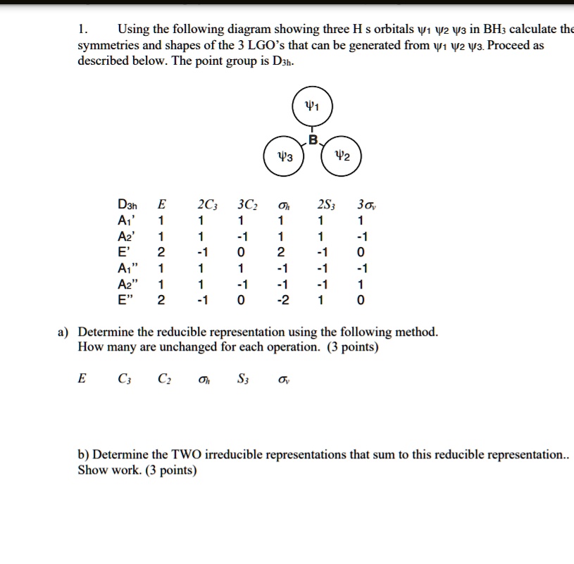 SOLVED: Using the following diagram showing three H orbitals W1, W2, W3 in BHs, calculate the ...