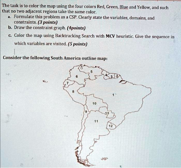 The task is to color the map using the four colors Red, Green, Blue and ...