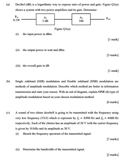 (a) Decibel (dB) is a logarithmic way to express ratio of power and ...