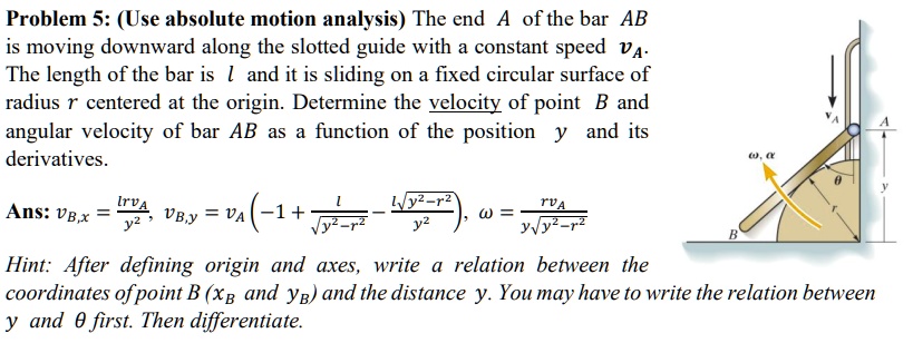 SOLVED: Problem 5: (Use absolute motion analysis) The end A of the bar AB is moving downward ...