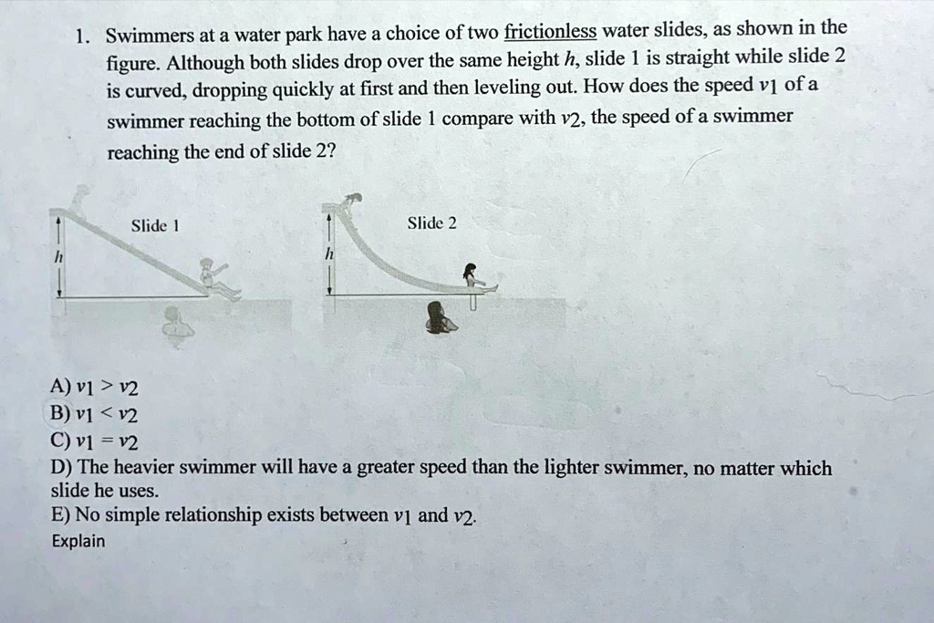 SOLVED: Swimmers at a water park have a choice of two frictionless ...