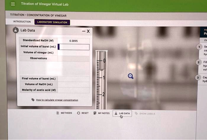 Titration Of Vinegar Virtual Lab Titration Concentration Of Vinegar