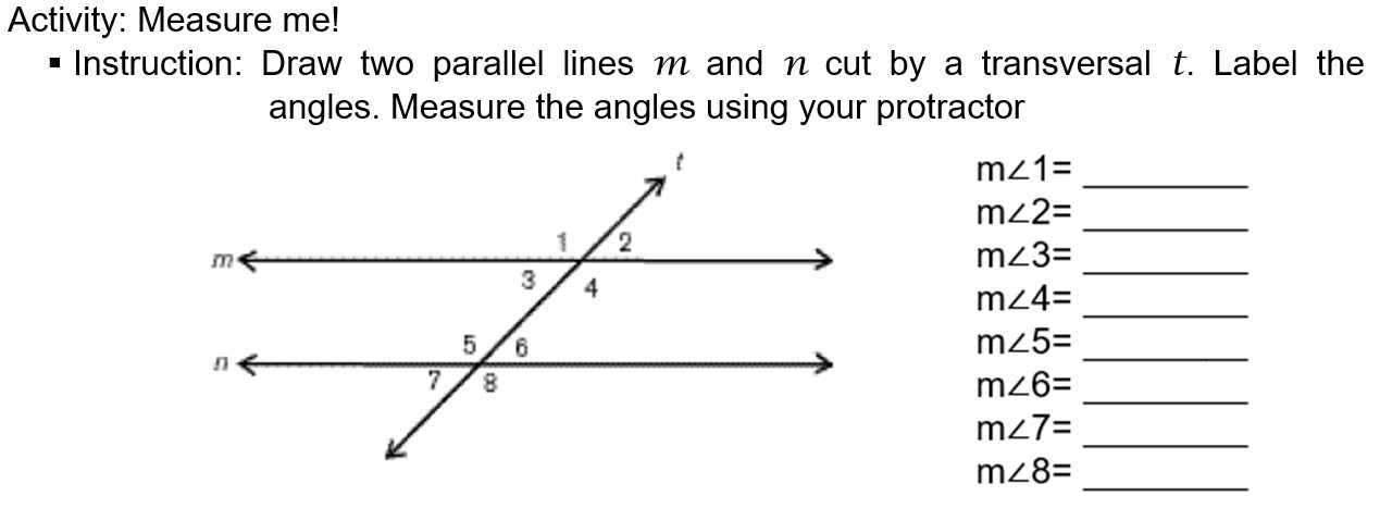 activity measure me instruction draw two parallel lines m and n cut by ...